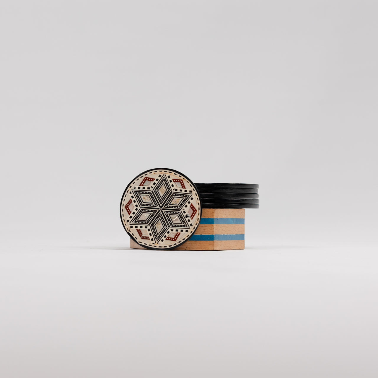 Mosaic Elegance: Sadaf Inlaid Coaster Set with Decorative Box ...